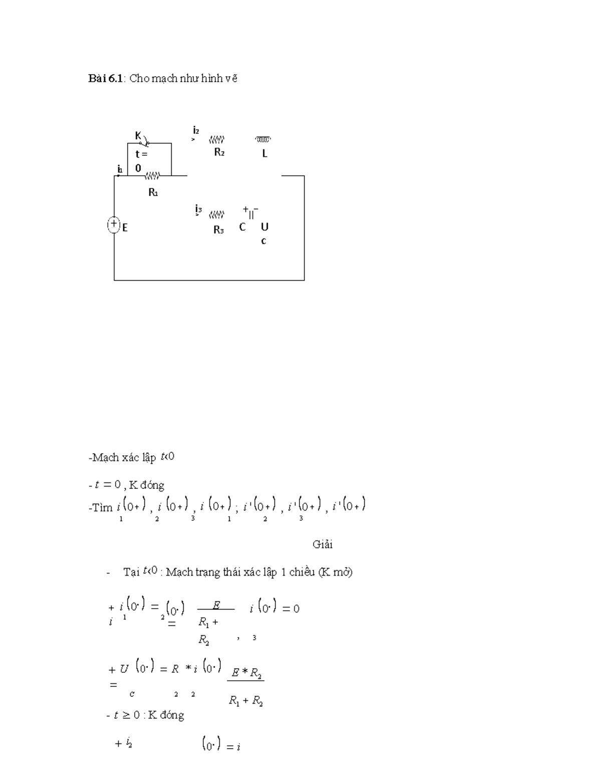 [123doc] - bai-giai-mach-dien-21 - K t = 0 i 2 R 2 L i 1 R 1 i 3 E R 3 ...