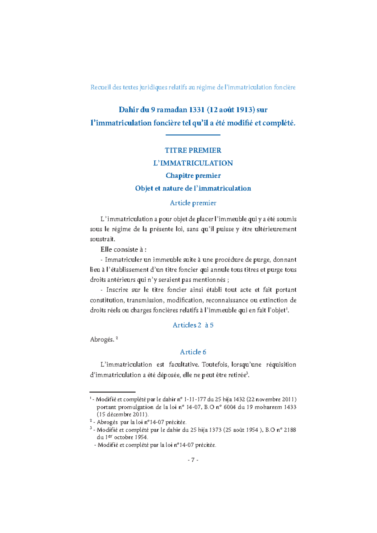 Dahir 12 08 1913 sur limmatriculation foncière tel quil a été modifié ...