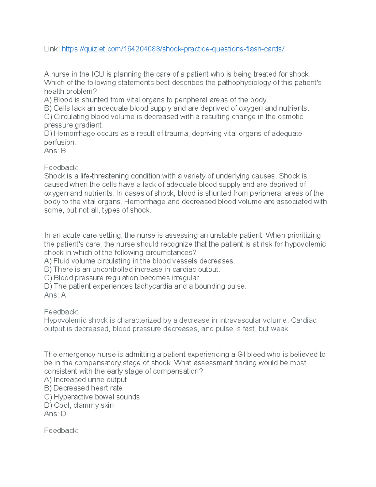 ICU Care: Shock, Sepsis, and MODS - Key Concepts & Questions - Studocu