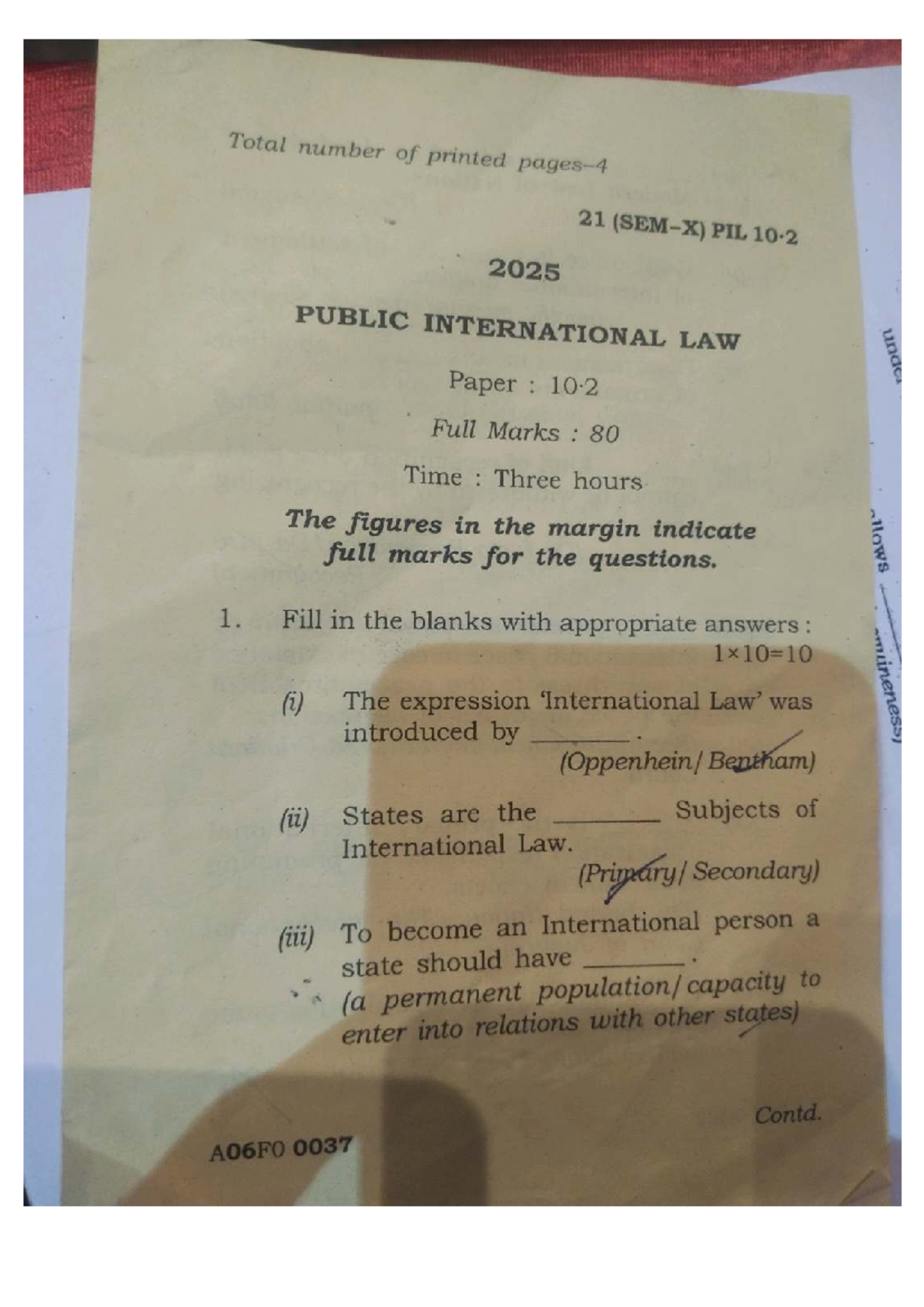 Public International Law 2025: PIL 10.2 Exam Paper with Full Marks ...