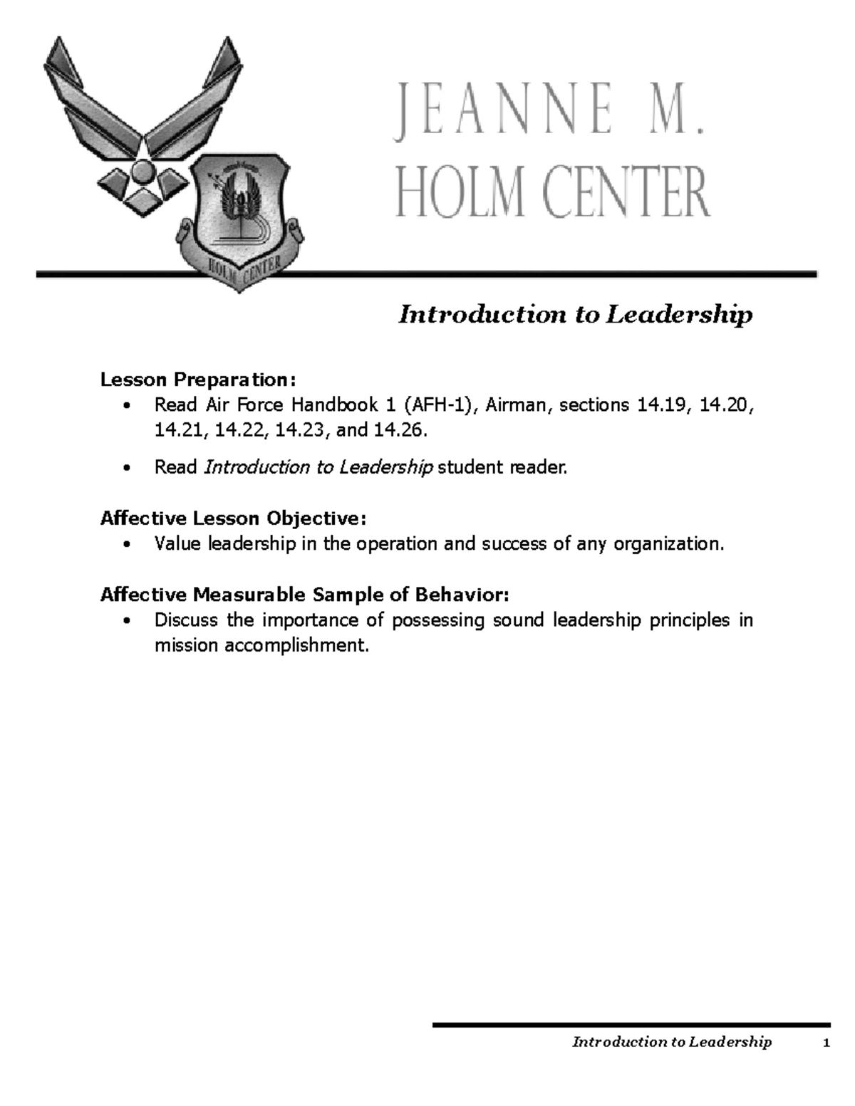 Guidelines for Effective Leadership in the U.S. Air Force: Lesson Prep ...