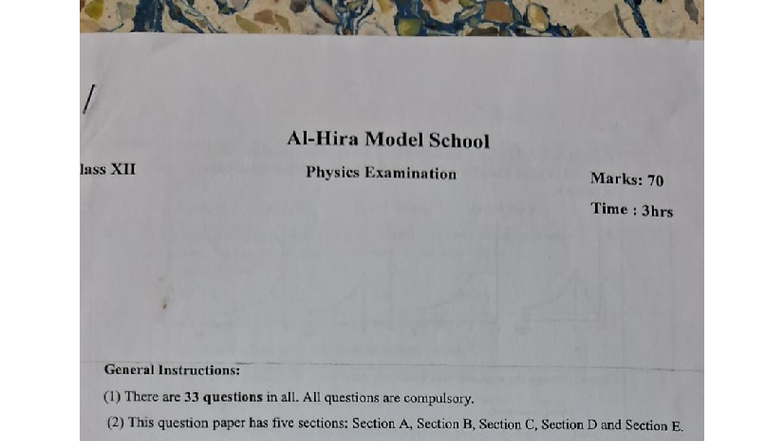 Model School Class XII Physics Final Exam Question Paper - Studocu