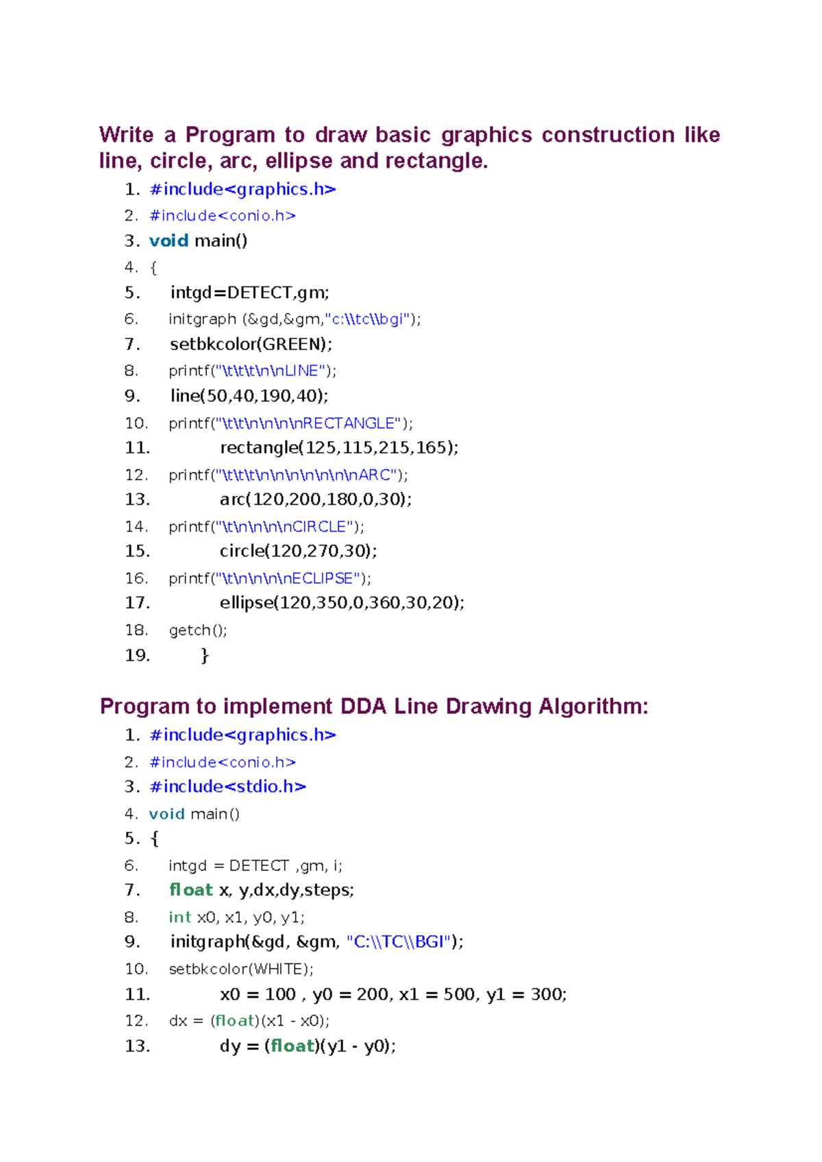 Graphics Practical (3): Basic Shapes and Drawing Algorithms - Studocu