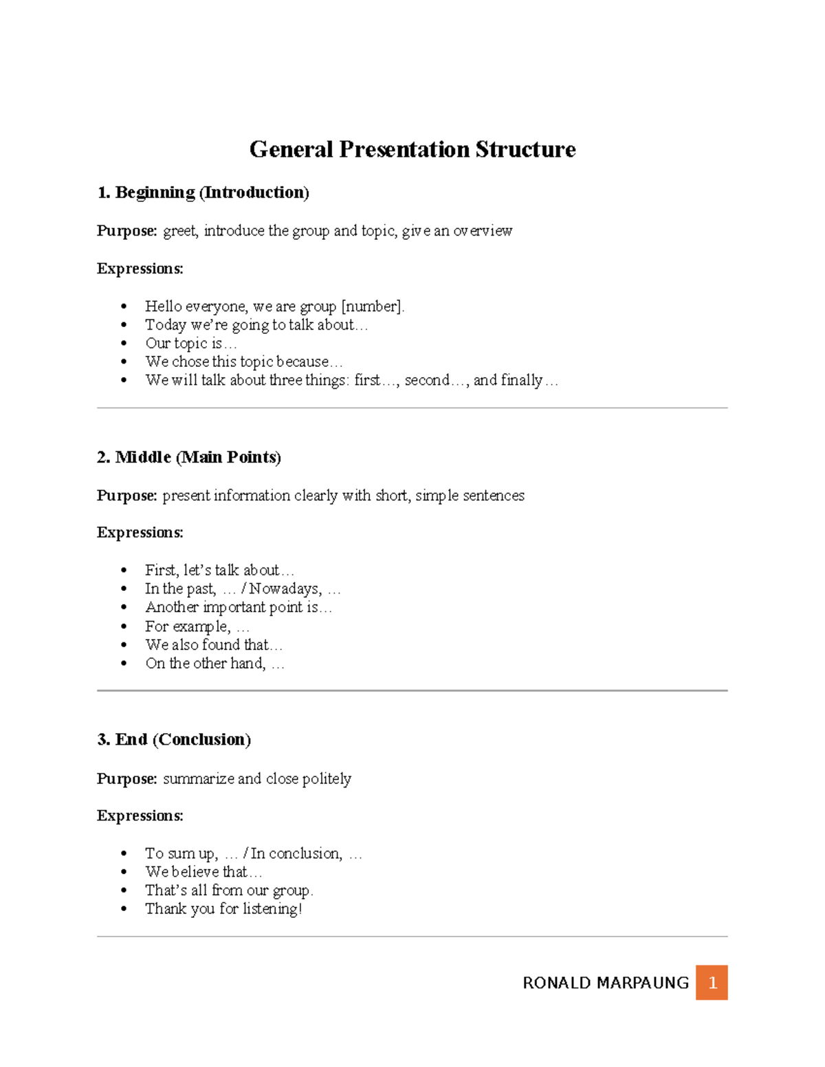 General Presentation Structure: Communication & Money Insights - Studocu