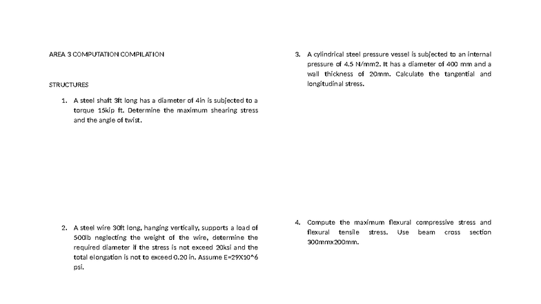 AREA 3 - Bioprocess & Structural Engg Practice Problems Compilation ...