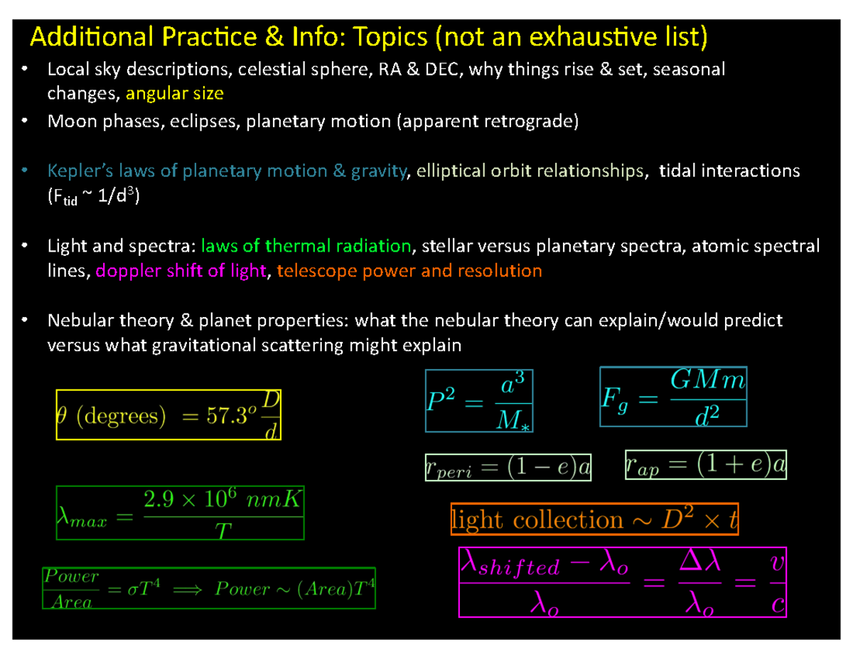 Midterm Review for Astronomy 3303: Topics & Practice Problems - Addi ...