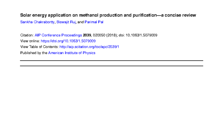 Solar Energy Applications in Methanol Production: A Review (iConset ...