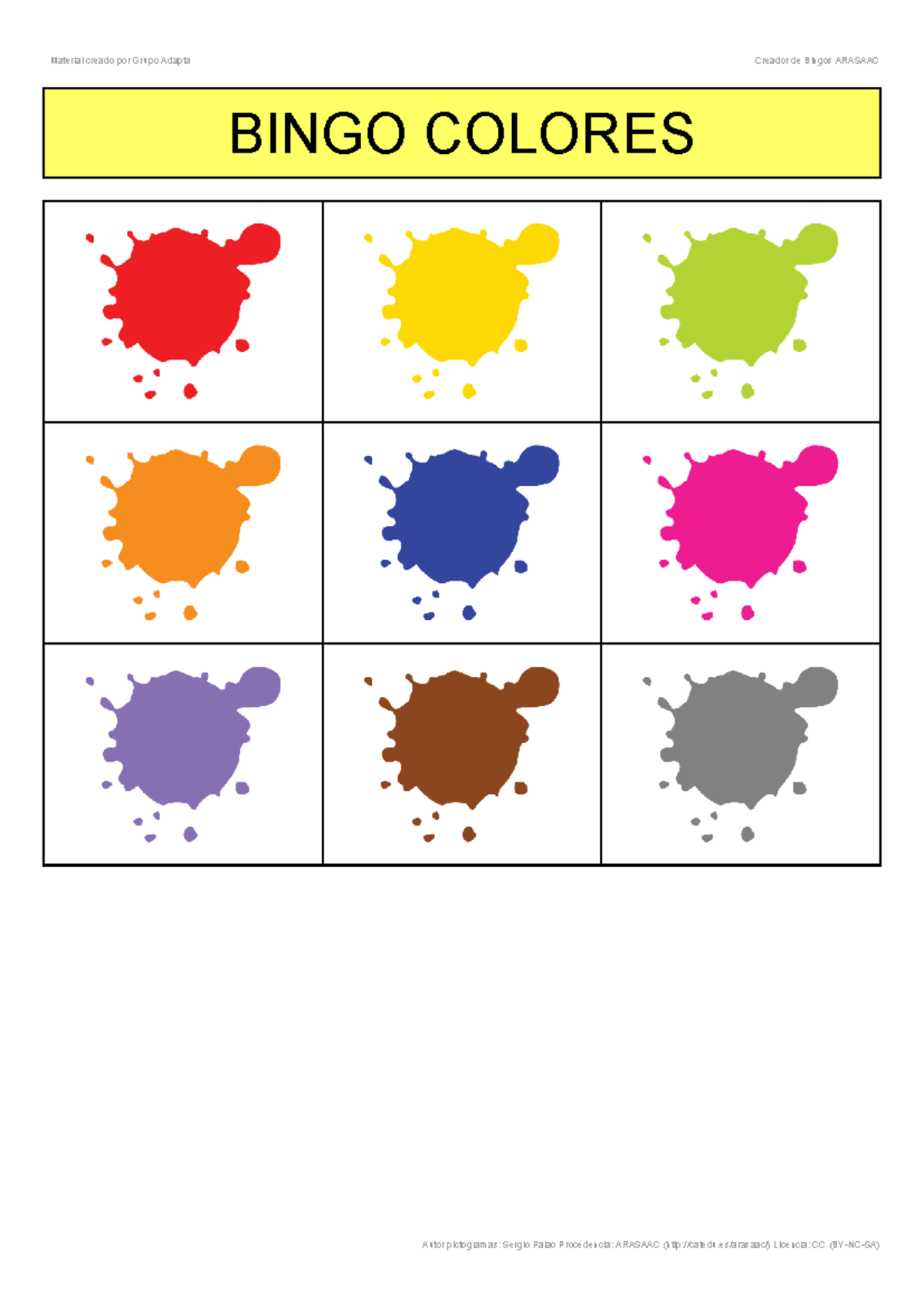 Bingo - colores - Instituciones Educativas - BINGO COLORES BINGO ...