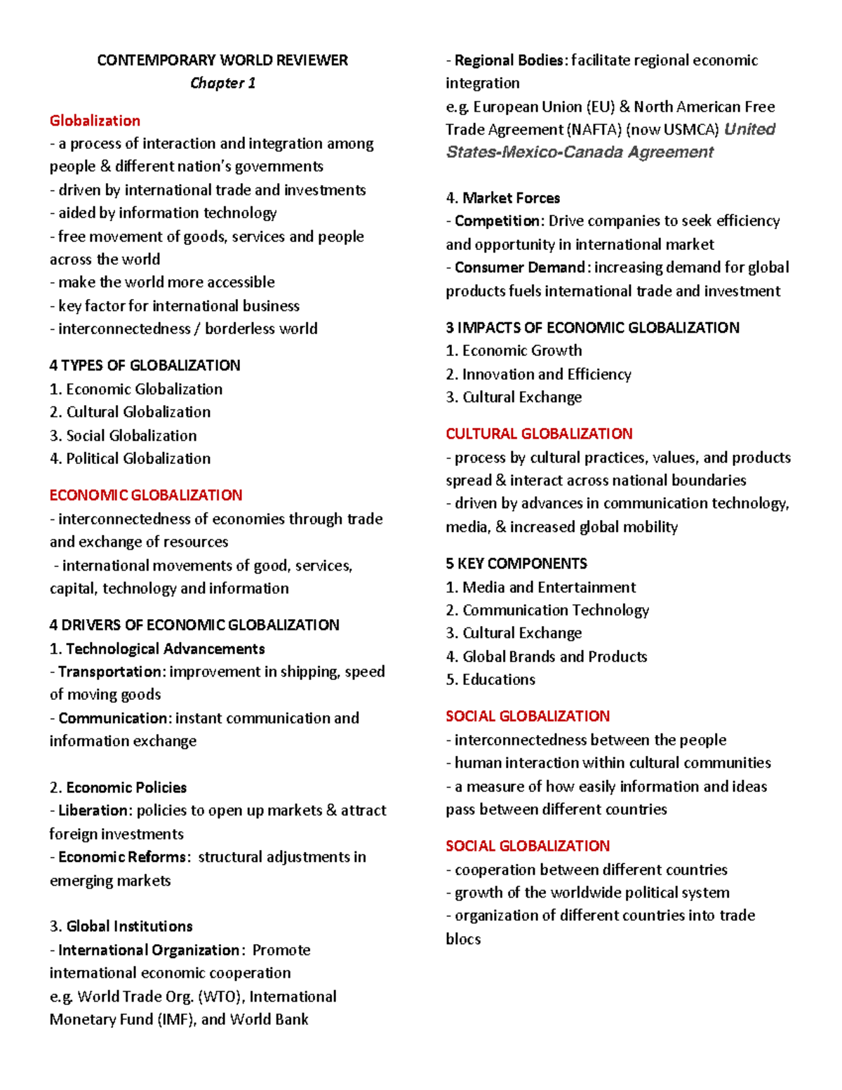Contemporary- World- Reviewer - CONTEMPORARY WORLD REVIEWER Chapter 1 ...