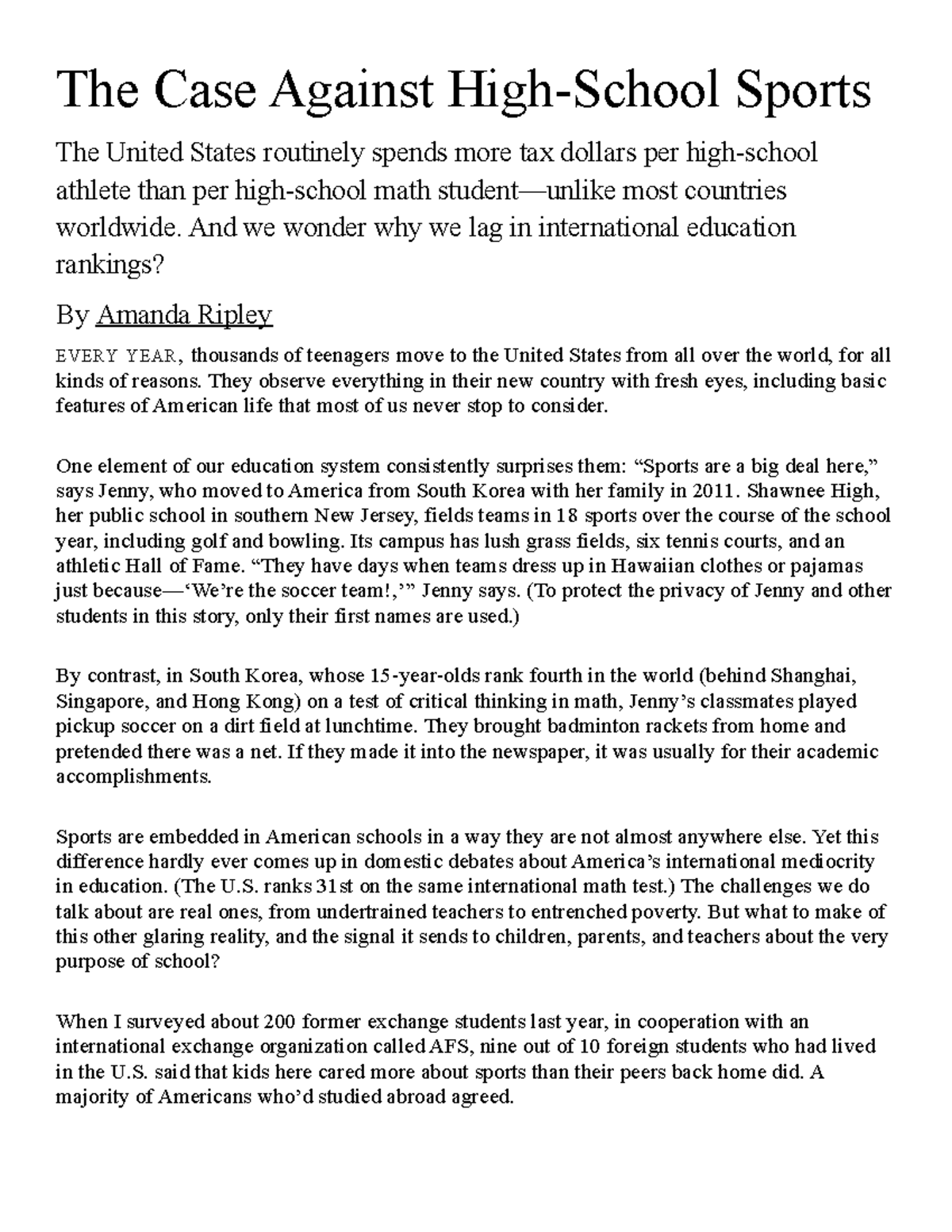Reevaluating High School Sports: A Critical Analysis on Education ...