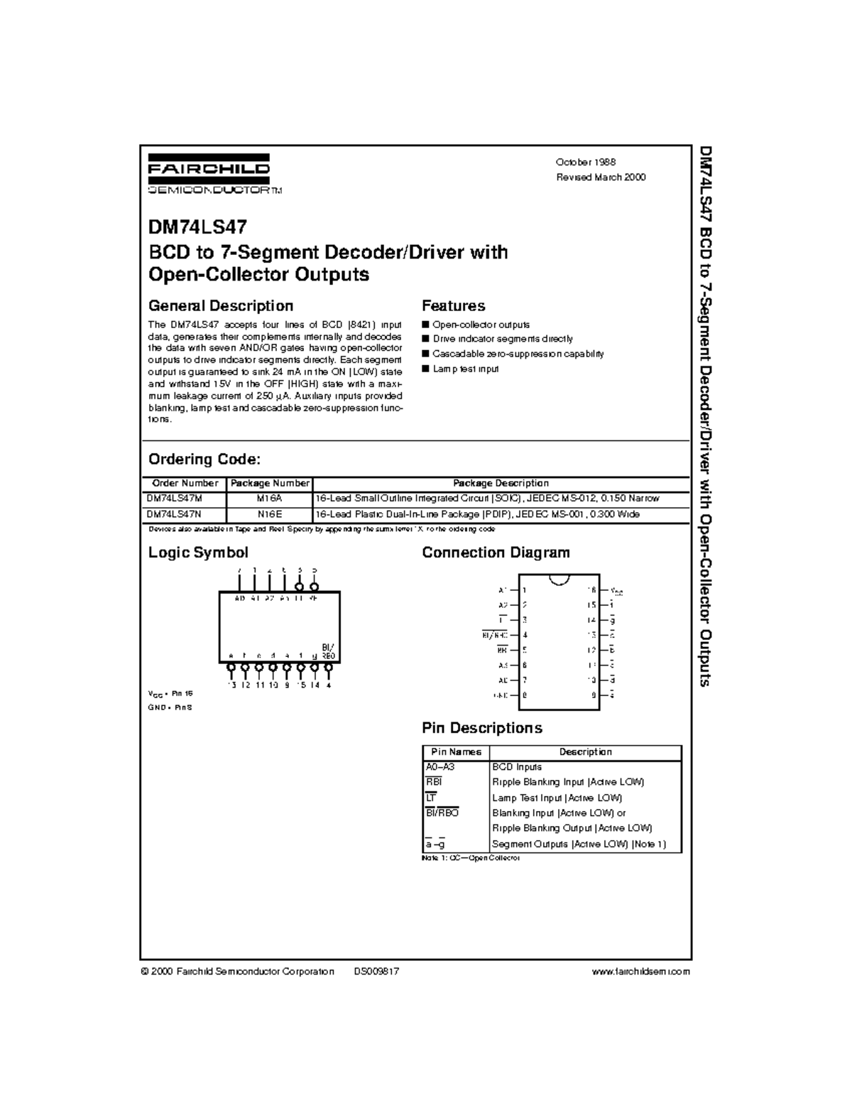 DM74LS47 BCD to 7-Segment Decoder Overview and Features - Studocu