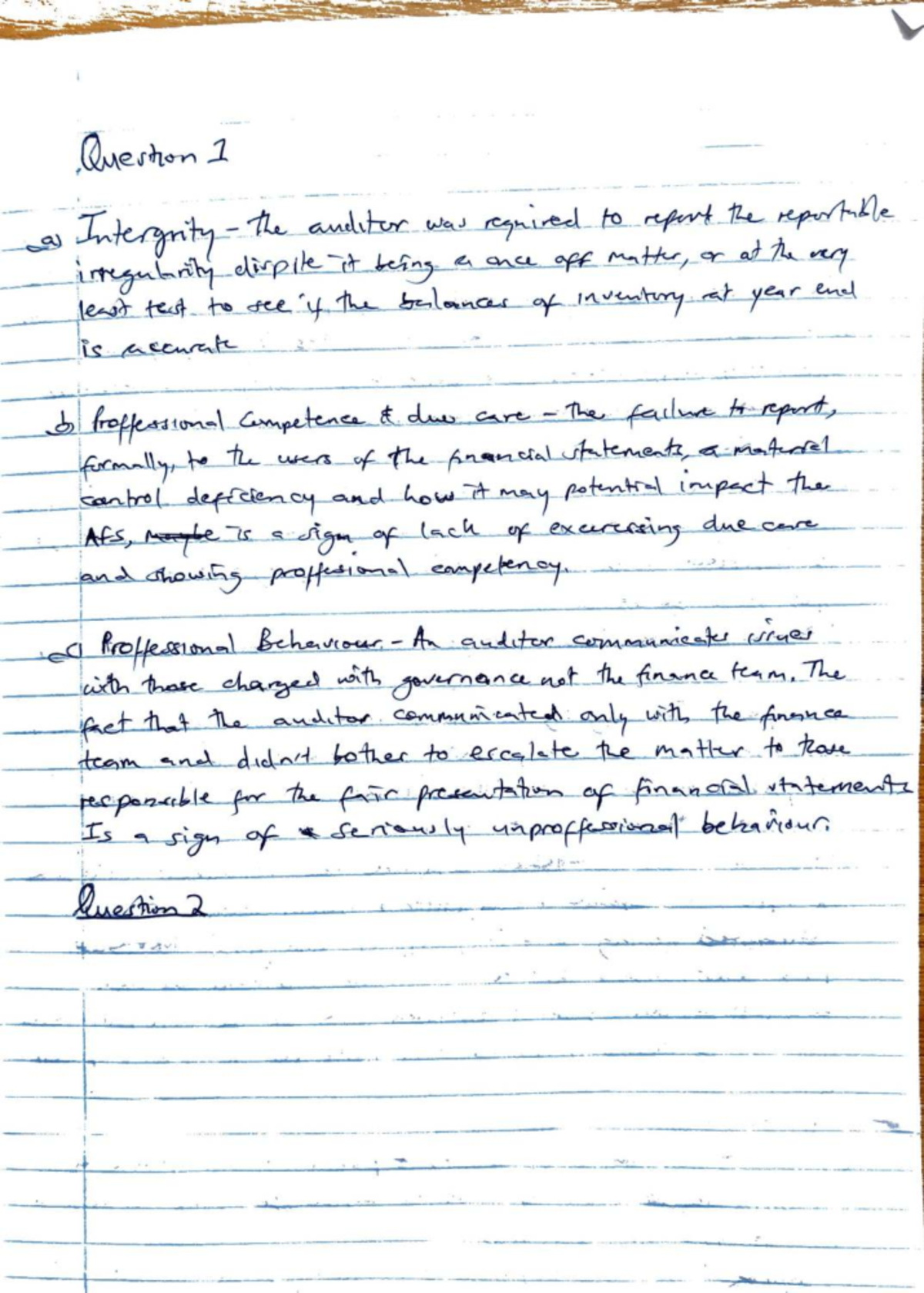 AUE3761 Test 4: Auditor Integrity, Professional Competence & Inventory ...