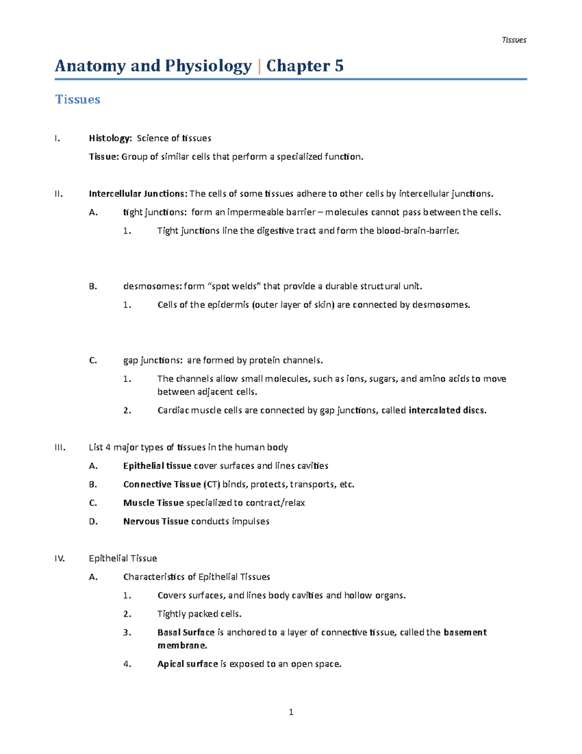 Study guide ch 5 - Anatomy and Physiology | Chapter 5 Tissues I ...