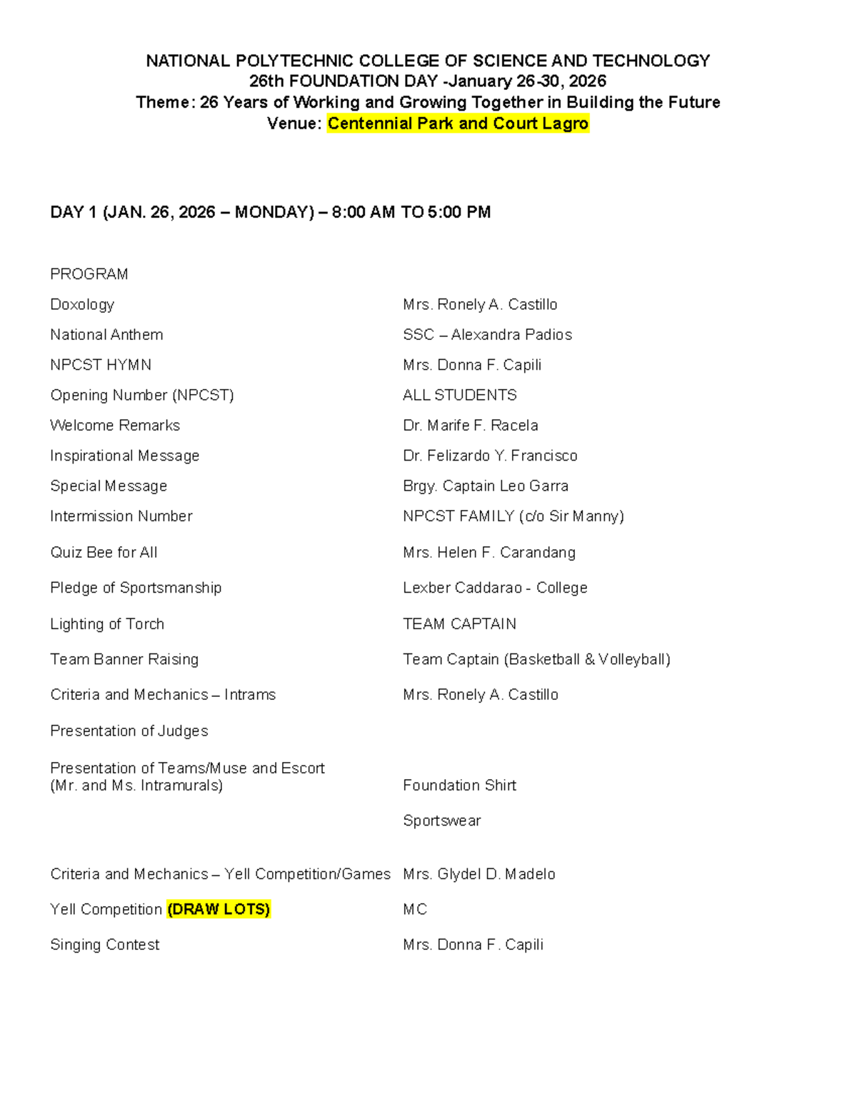 NPCST 26th Foundation Day Program Schedule (Jan 26-30, 2026) - Studocu