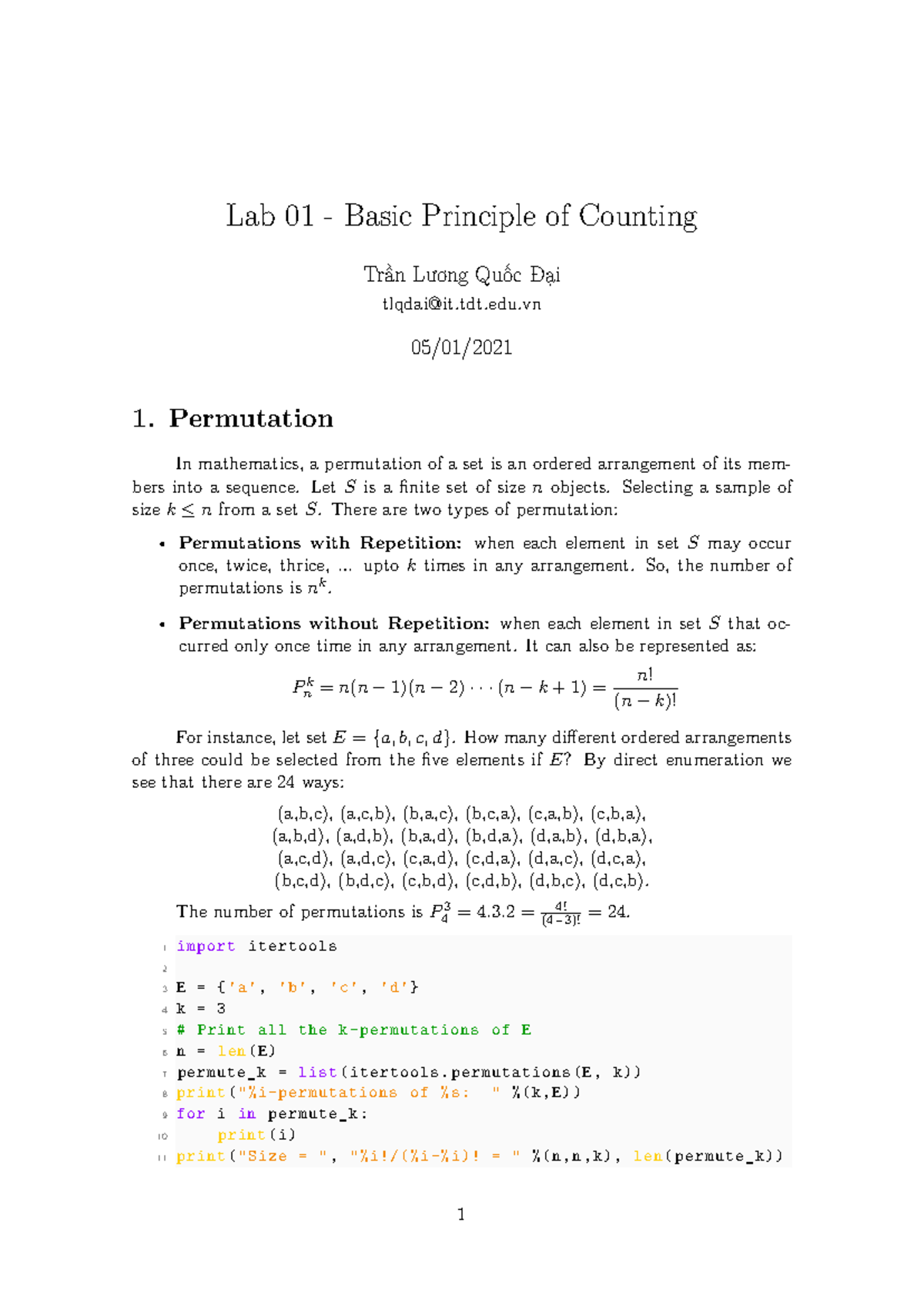 Lab 01 - Essential Principles of Counting: Permutations & Combinations ...