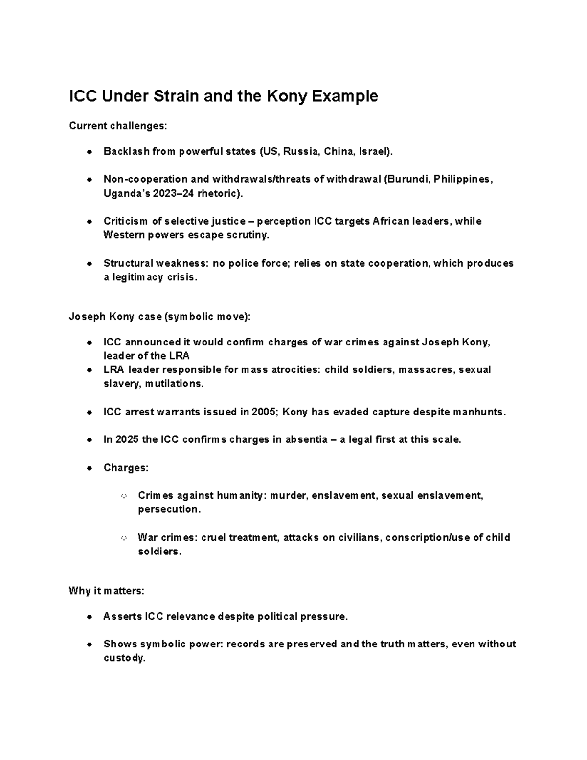 ICC Challenges and the Kony Case: A Final Exam Essay Template - Studocu