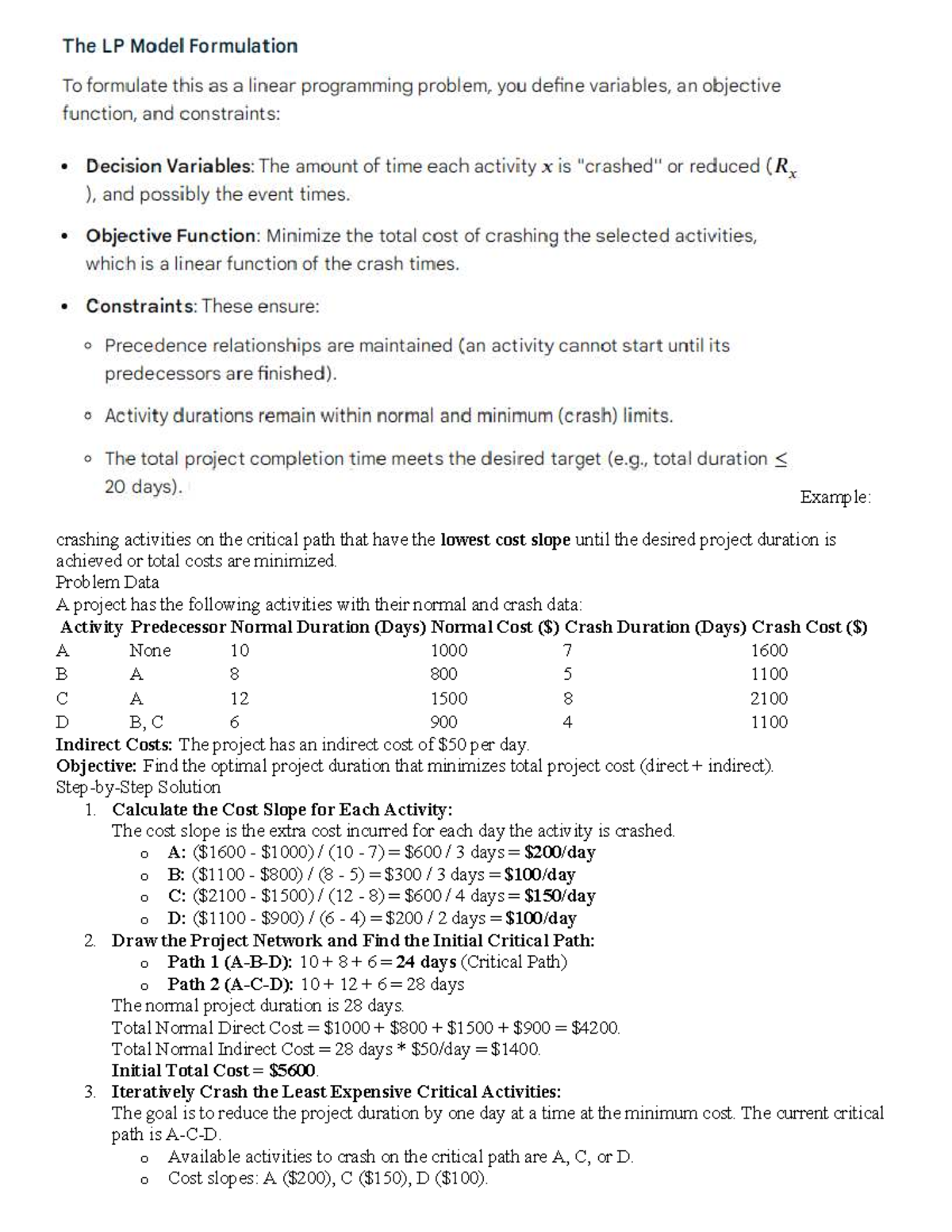 LP Modelling in Project Crashing: Cost Minimization Analysis - Studocu