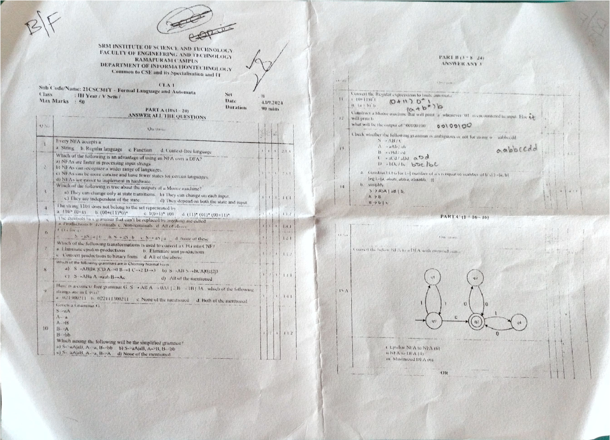 Formal Language and Automata (CSE 104) - Previous Year Question Papers - Studocu