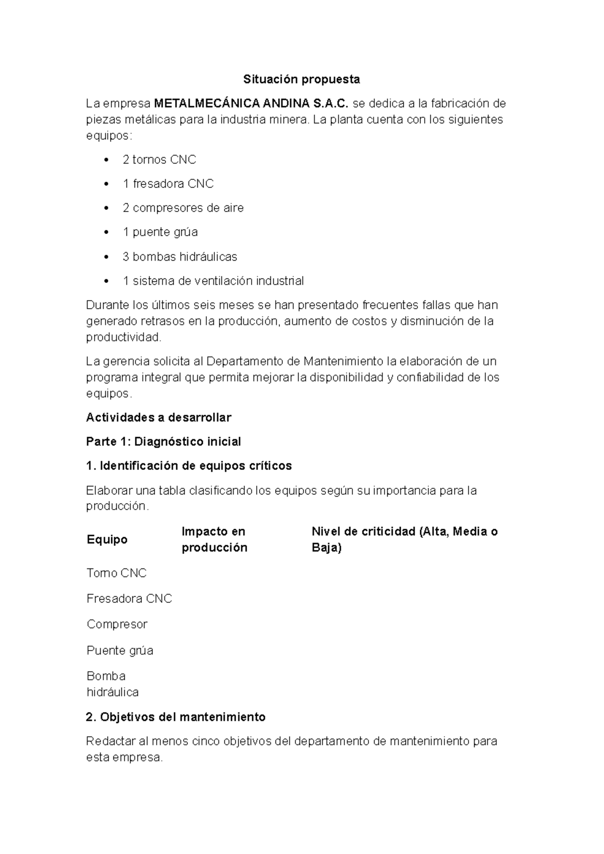 Propuesta de Mantenimiento Integral para METALMECÁNICA ANDINA S.A.C ...
