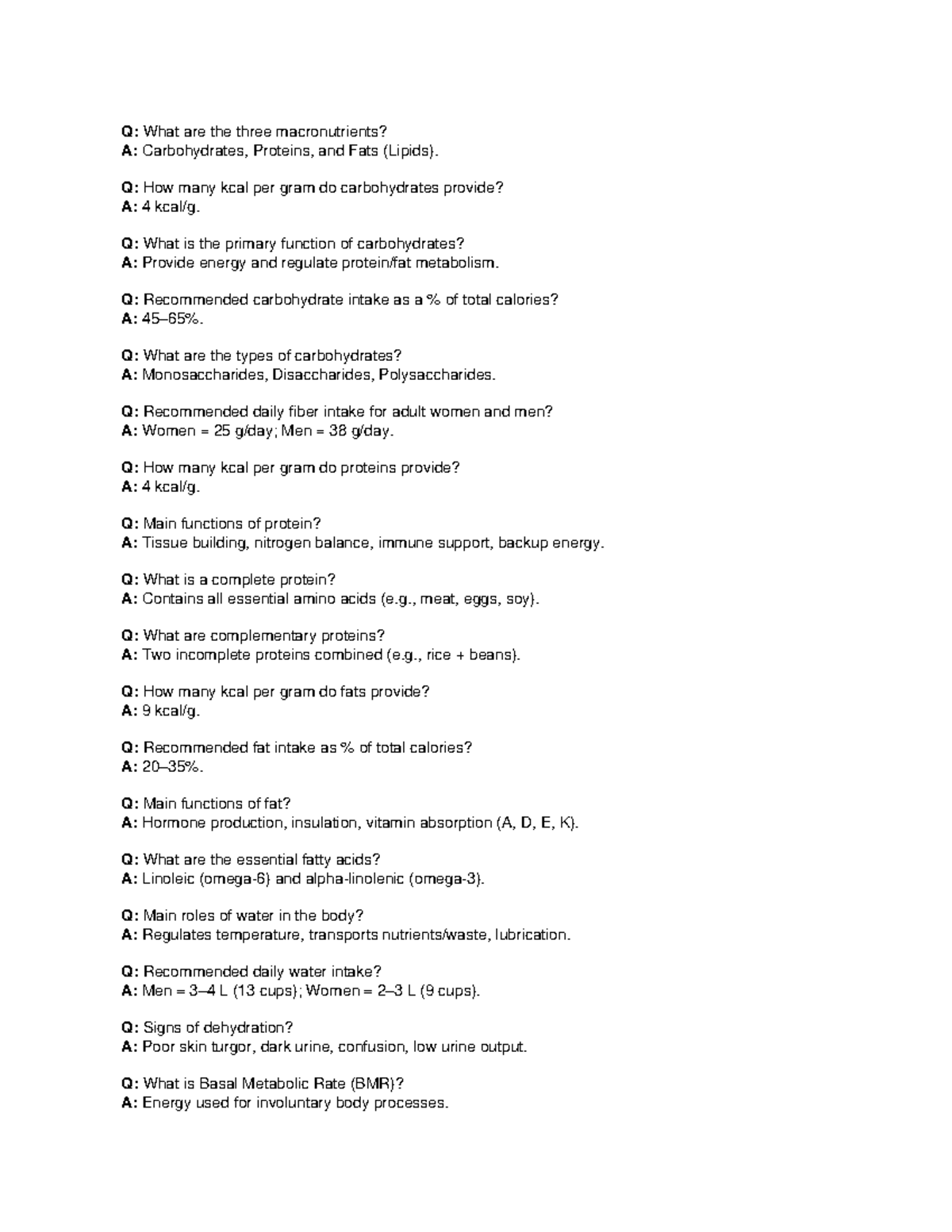 Nutrition Fundamentals: Macronutrients, Metabolism & Assessment Notes ...