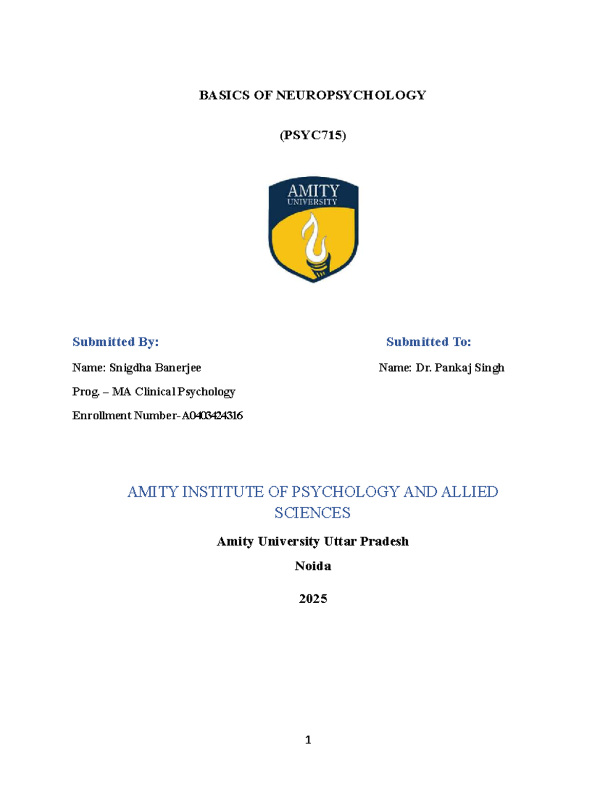 Neuropsychology Assignment: Explicit vs. Implicit Memory (PSYC715 ...