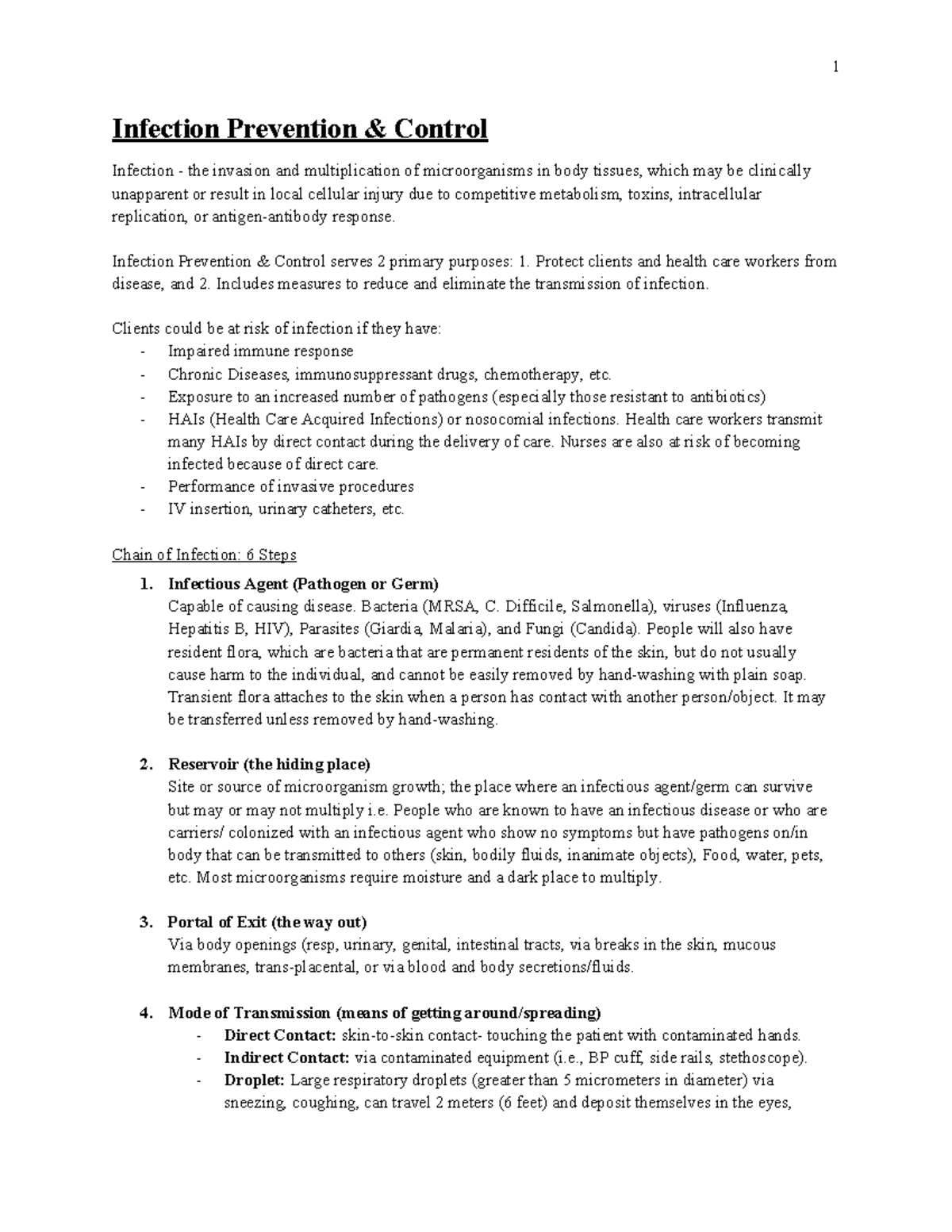 Infection Prevention Control: Key Concepts and Practices (NURS 101 ...