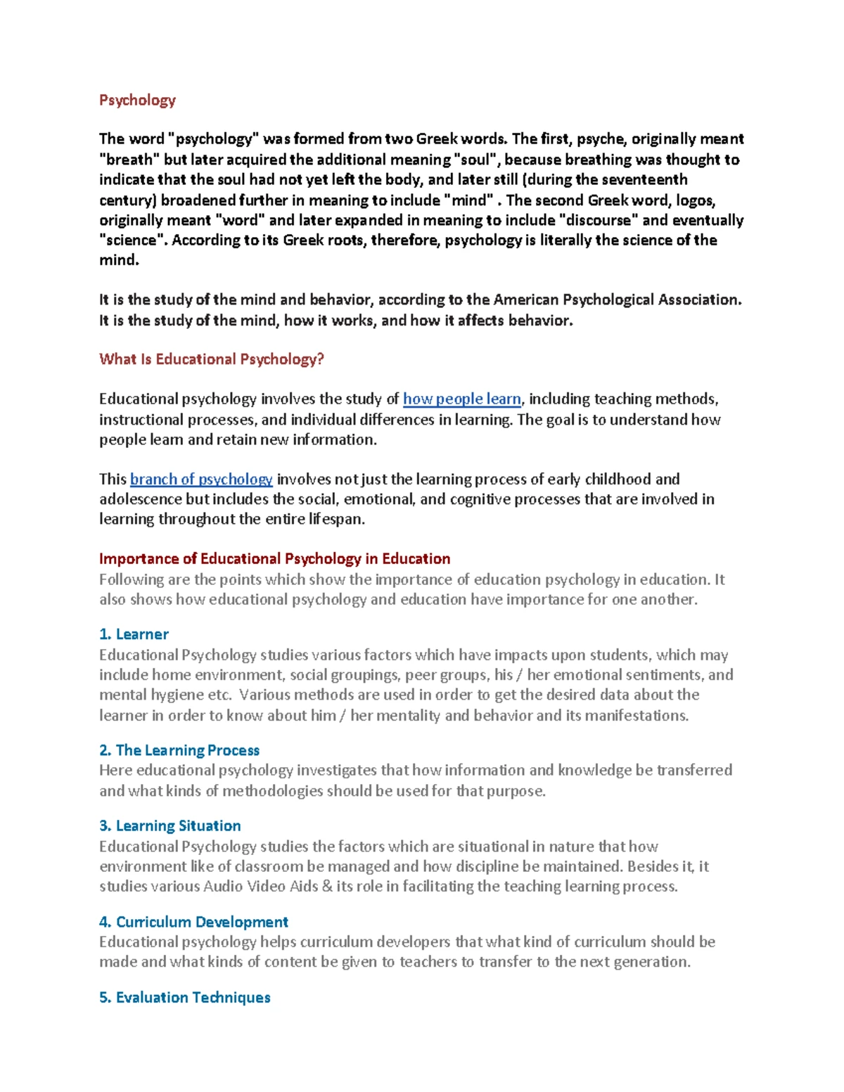 Educational psychology Notes - Psychology The word "psychology" was ...