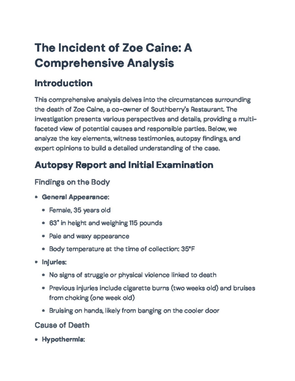 The Incident of Zoe Caine: Case Study (FIN 301) on Financial Crimes ...