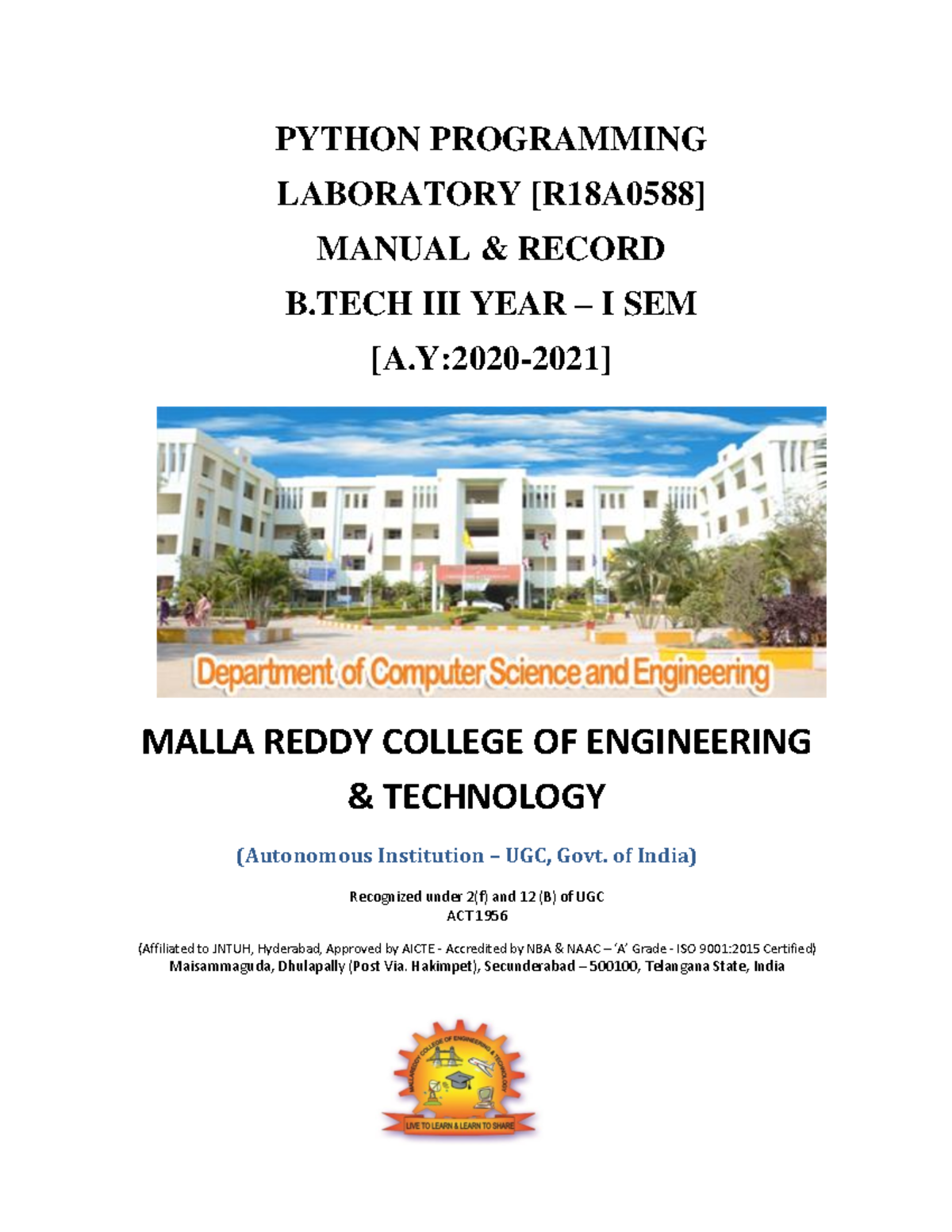 (R18A0588) Python Programming Lab Manual - PYTHON PROGRAMMING ...