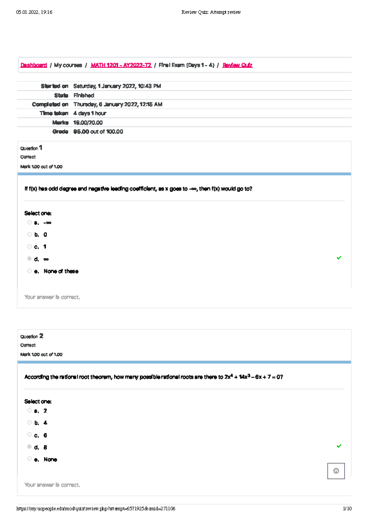 MATH 1201 Unit 8 College Algebra Review Quiz Guide - Studocu