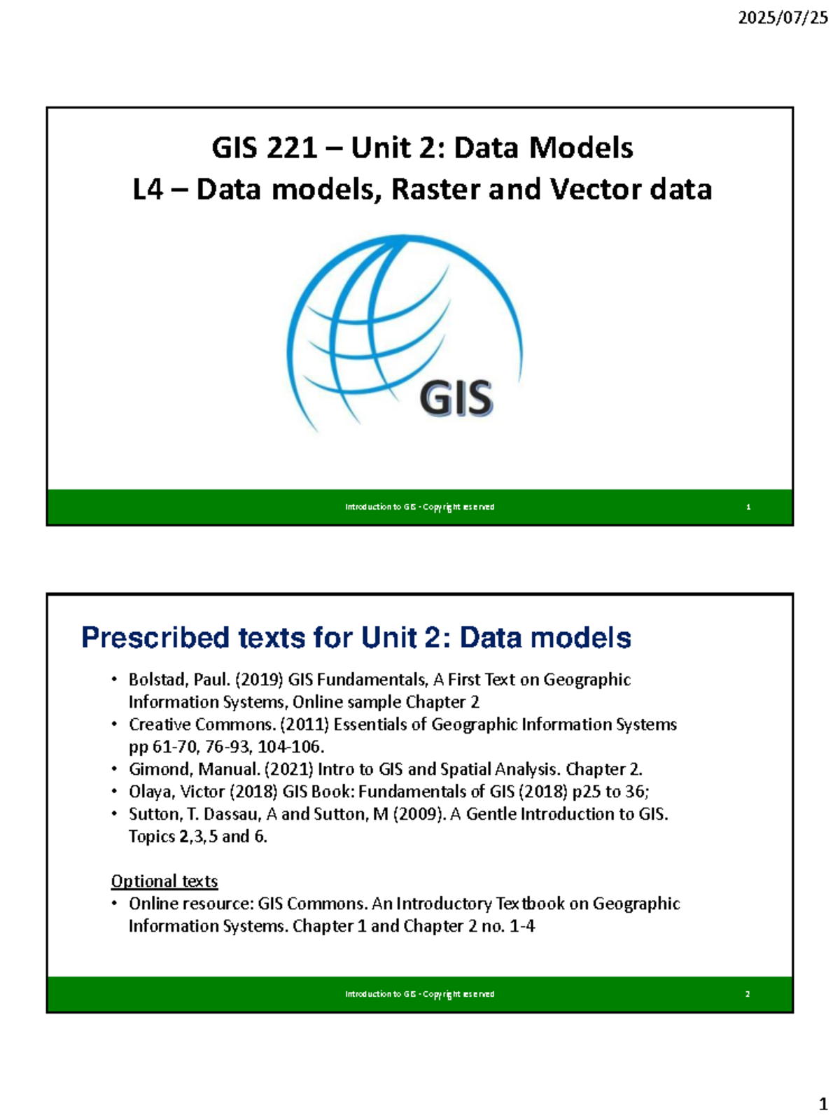 GIS 221 Unit 2: Data Models - Understanding Raster and Vector Data - Studocu