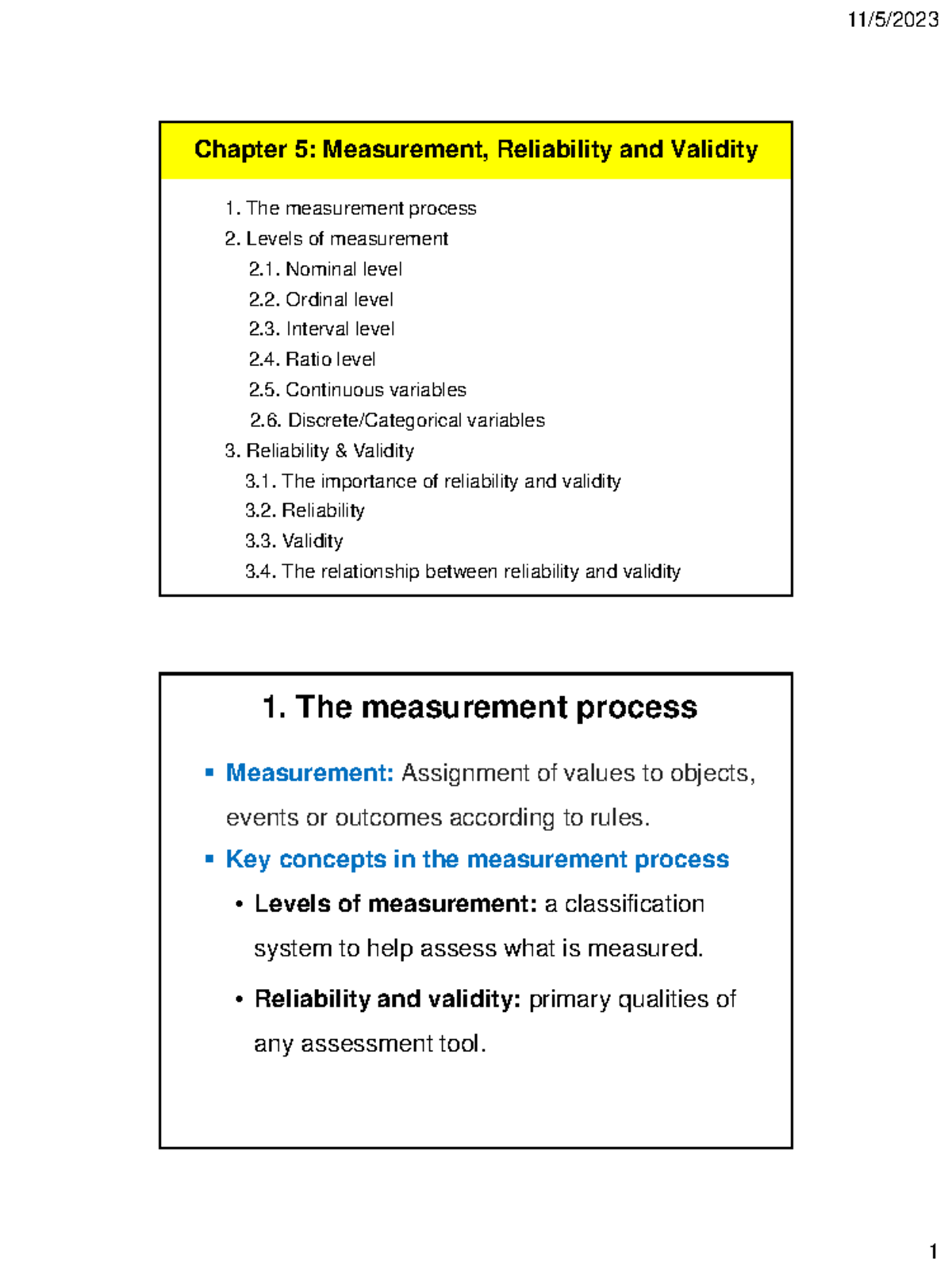 U5 Measurement, Reliability n Validity - The measurement process 2 ...