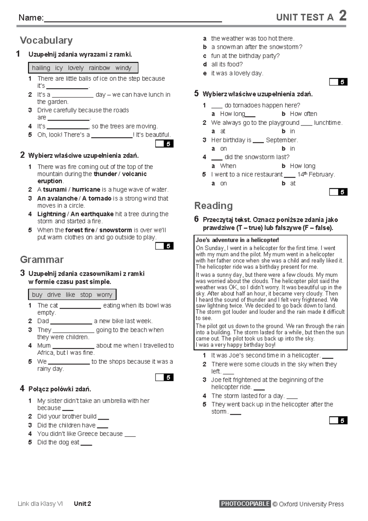 Link L6 U2 Unit Test A - Vocabulary and Grammar Exercises - Studocu