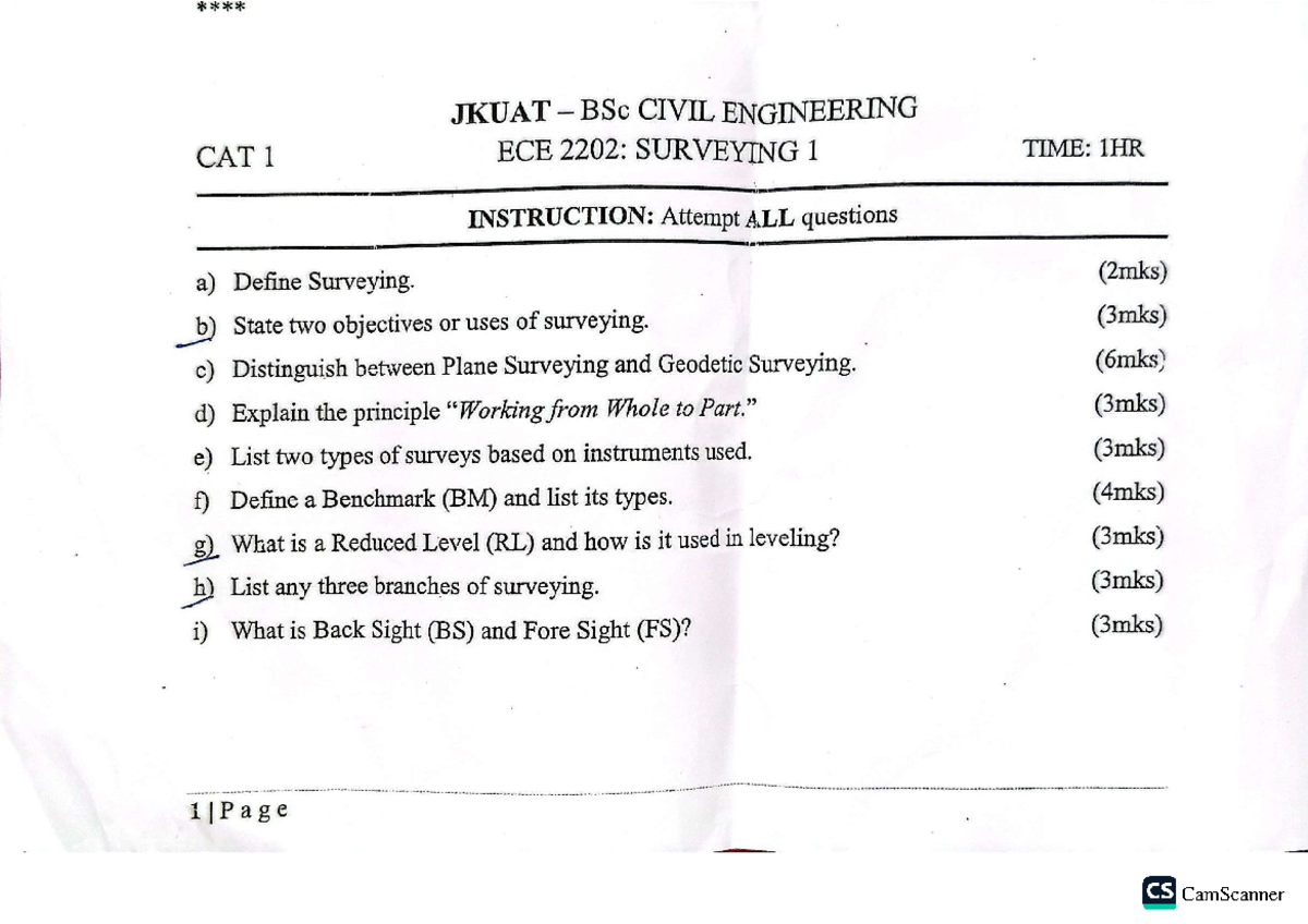 JKUAT BSc CIVIL ENGINEERING ECE 2202 & ECE 2203 CAT 1 Past Papers - Studocu