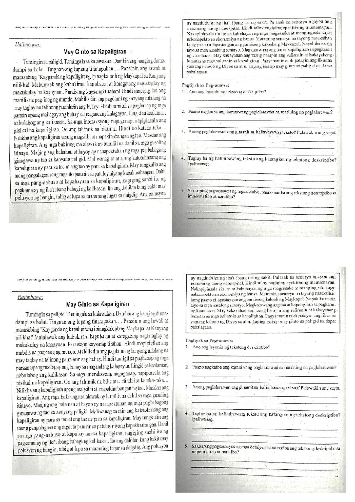 Tekstong Deskriptibo Activity - ay nagdudulot ng ibang uri ng sakit ...
