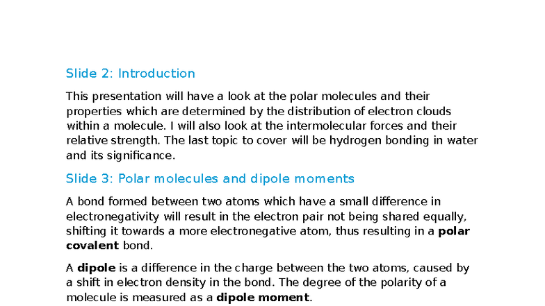 Unit 13 Notes: Polar Molecules & Intermolecular Forces - Studocu
