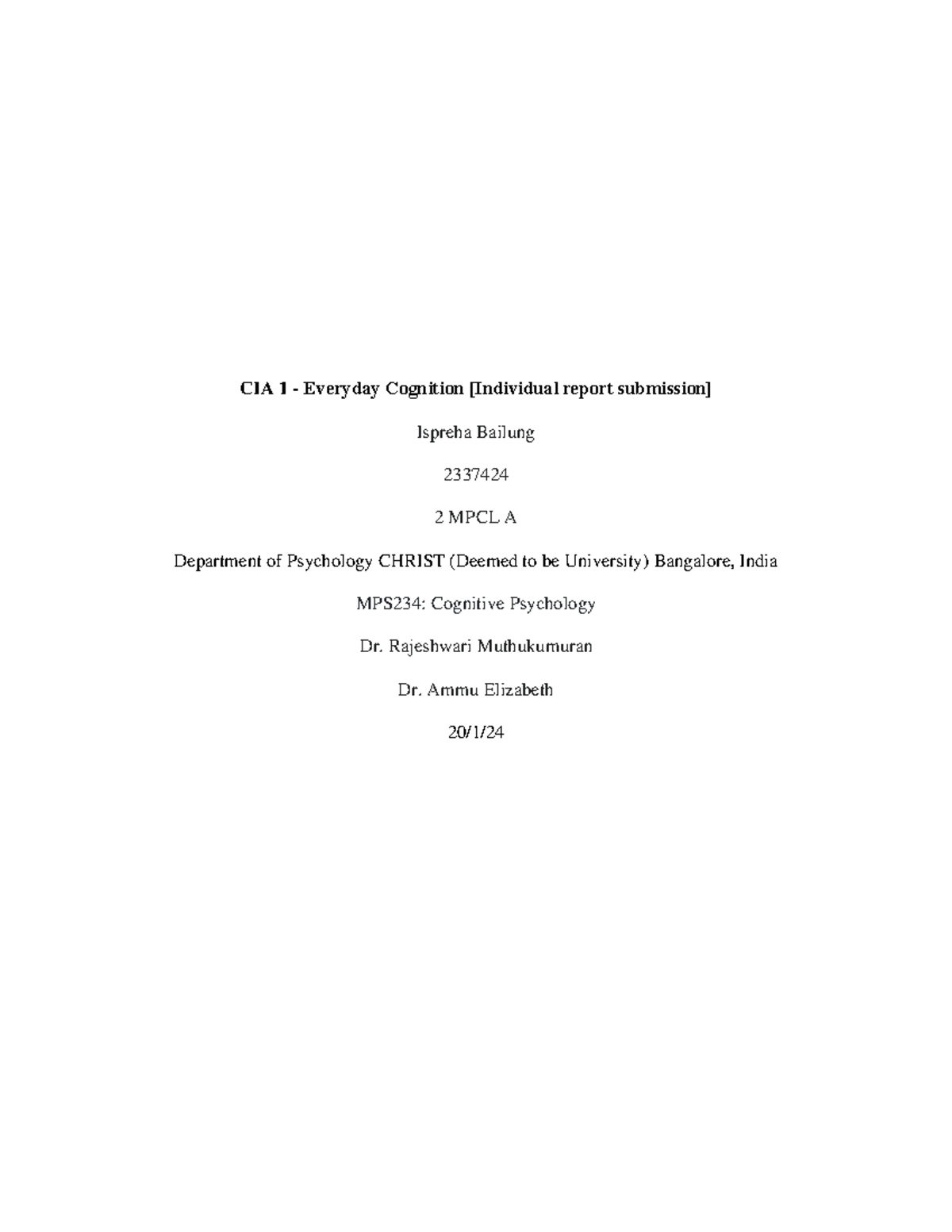 MPS234: CIA 1 Reflective Writing on Poetry and Cognition - Studocu