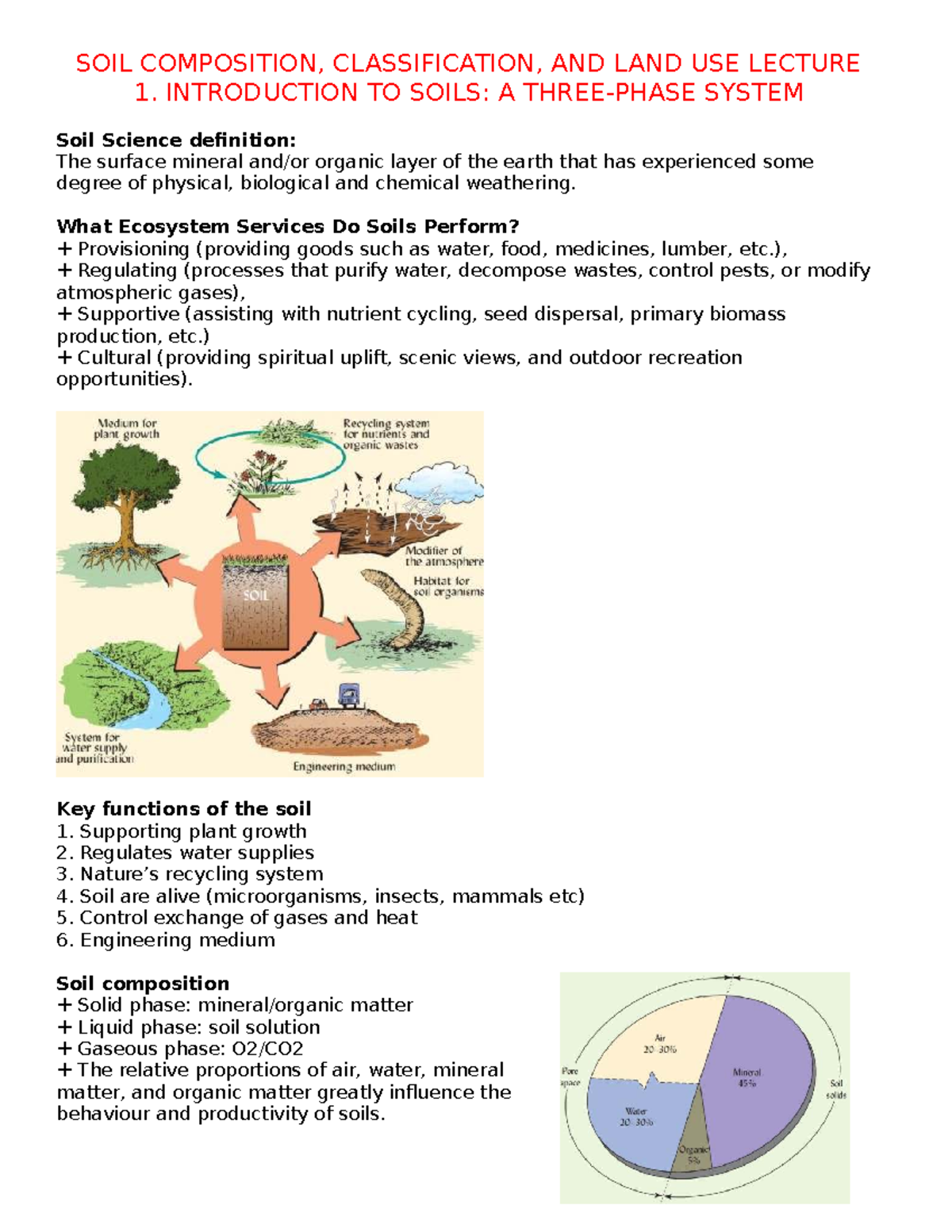 The Soil Environment (LAND2003) - SOIL COMPOSITION, CLASSIFICATION, AND ...
