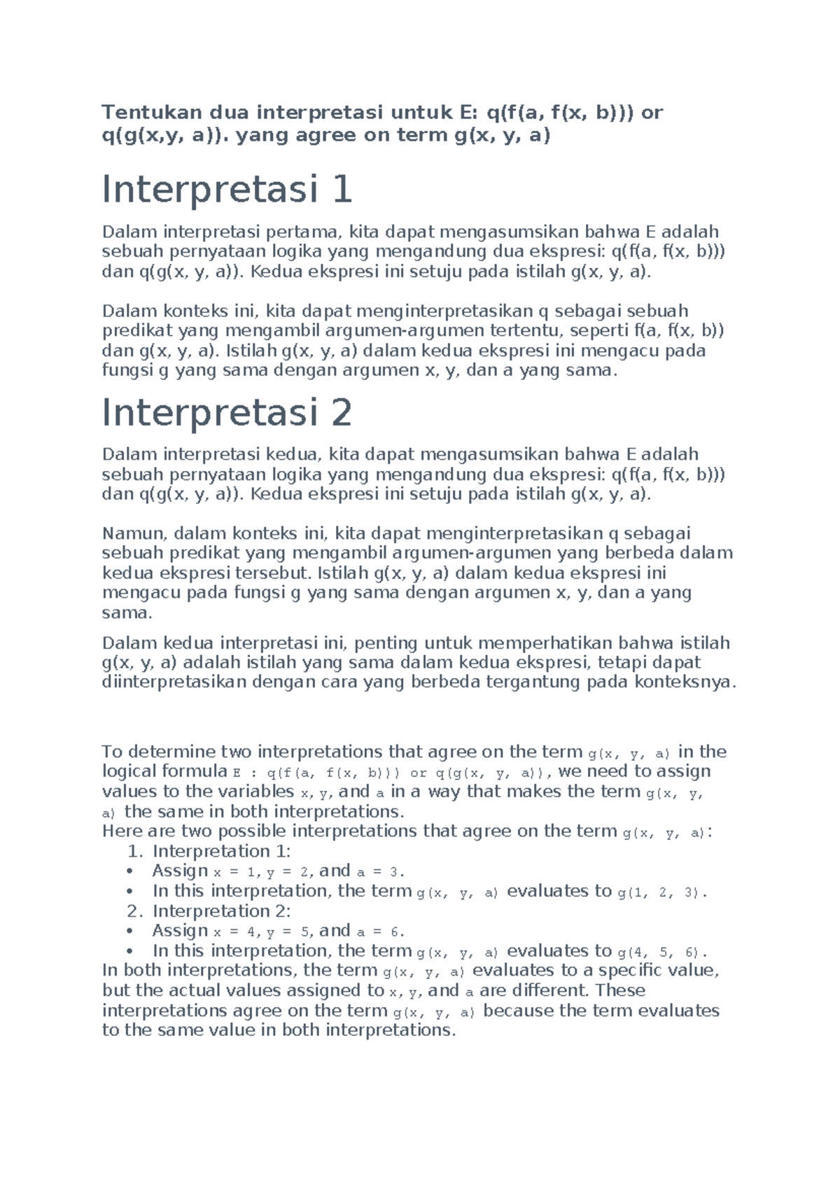 Jawaban Diskusi 08: Dua Interpretasi untuk E dalam Logika Informatika - Studocu