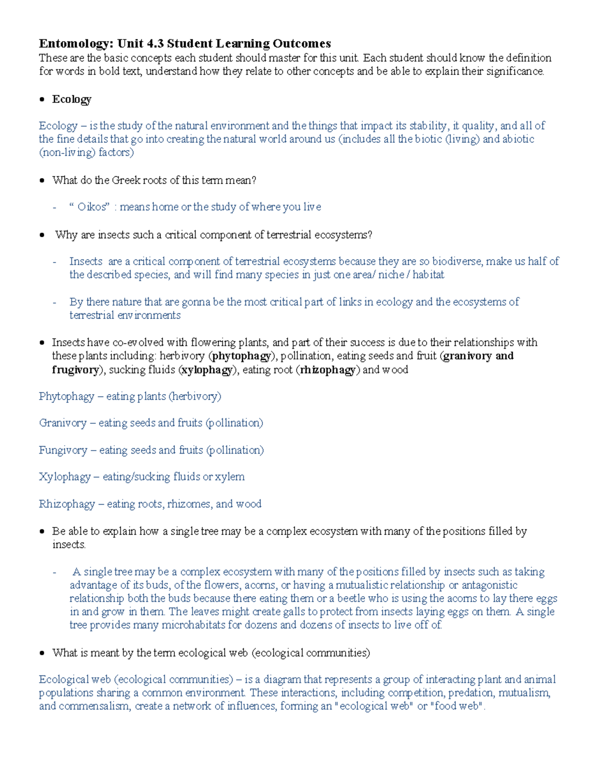 Entomology Unit 4.3: Ecology Concepts & Insect Roles Explained - Studocu