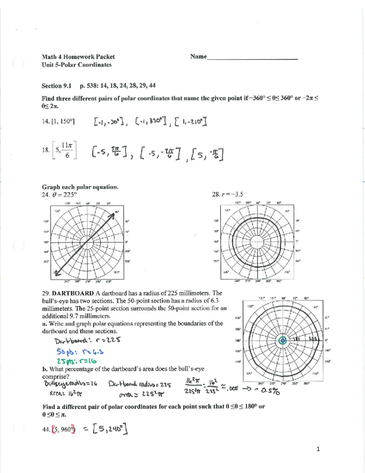 Math 4 Homework Packet: Polar Coordinates & Graphing (Sections 9.1-9.5 ...
