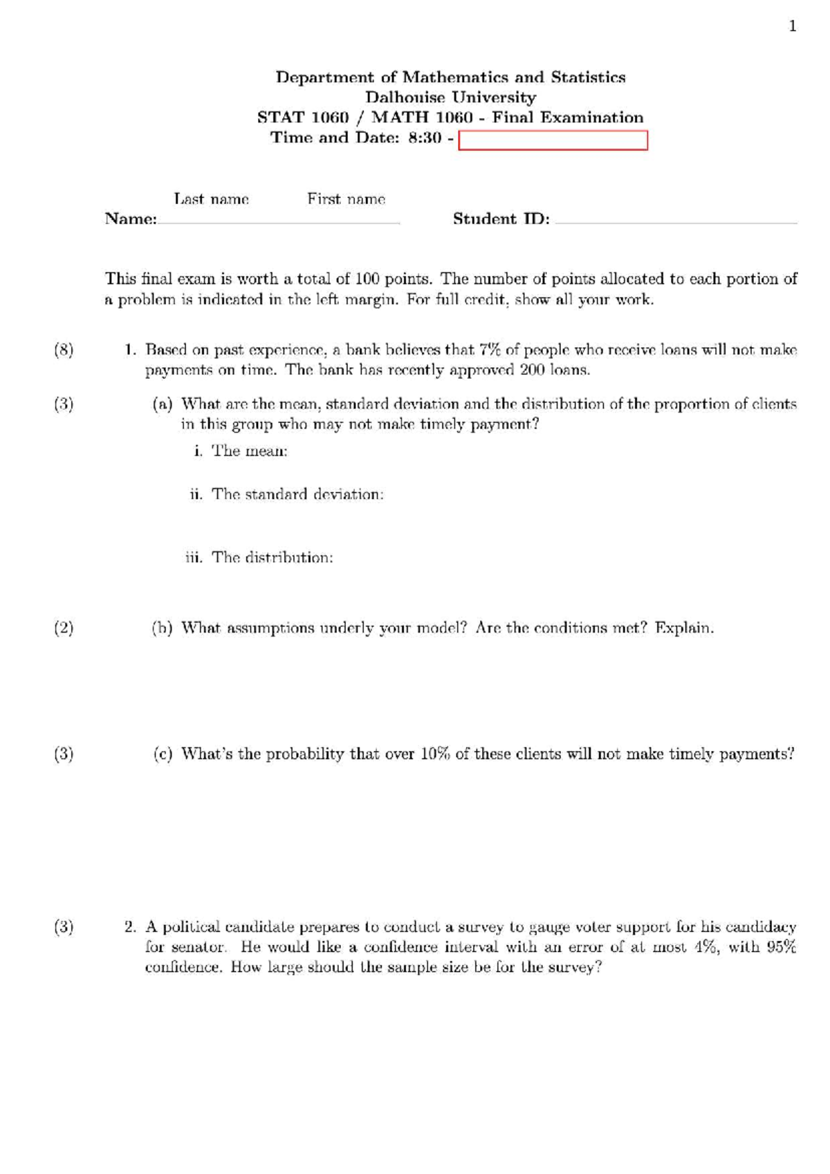 STAT 1060 MATH 1060 Final Exam Practice Questions and Solutions - Studocu