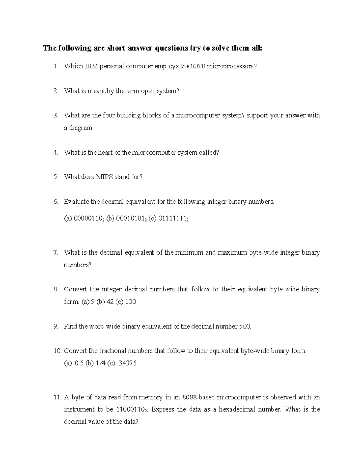 Homework 2: Short Answer Questions on Microcomputer Systems - Studocu