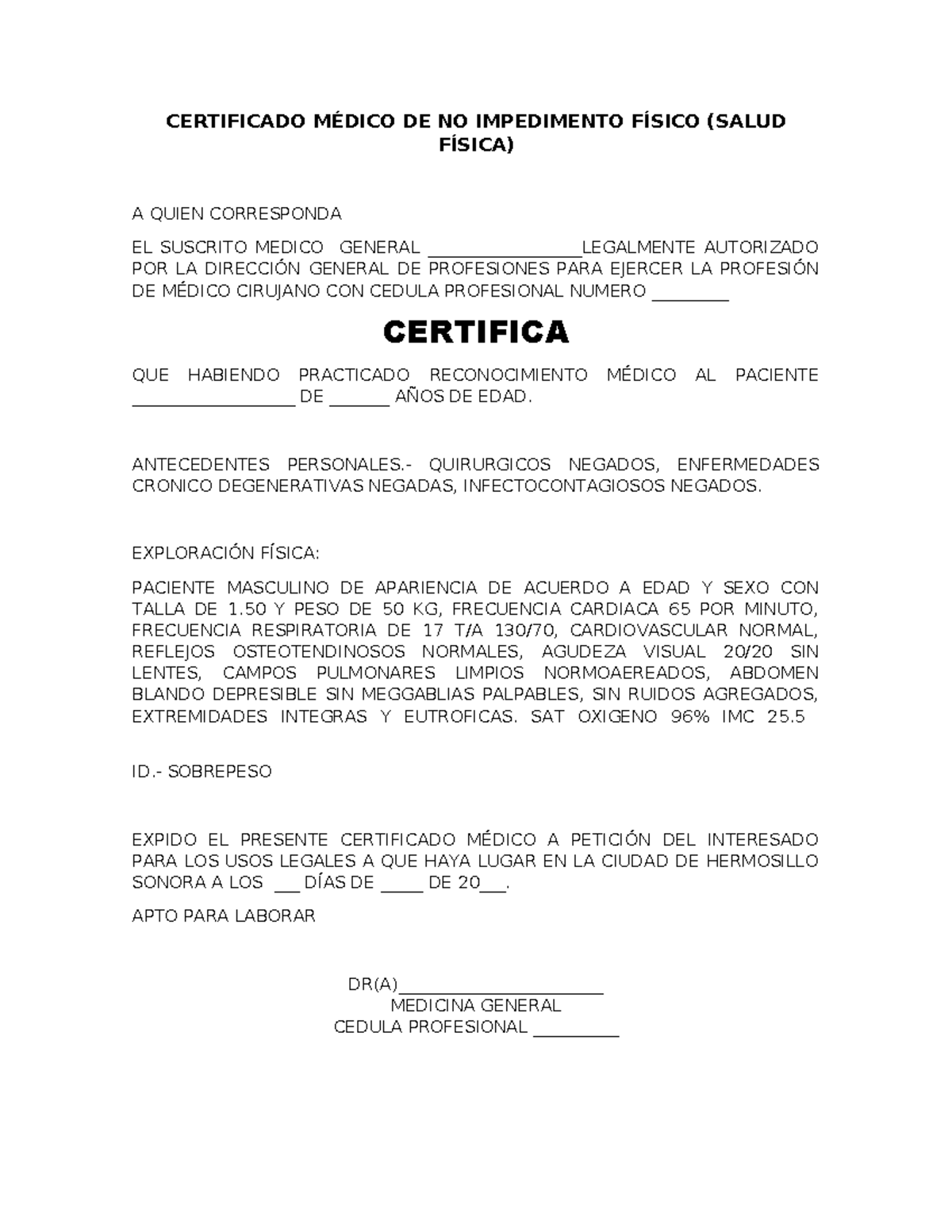 Certificado Médico Forense Del Usdot Documentos Médicos De La