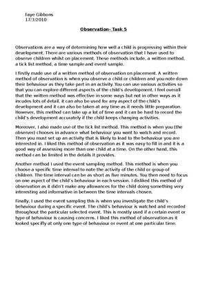 Longitudinal study d2 - essay - Unit 3 Promoting Children’s development ...