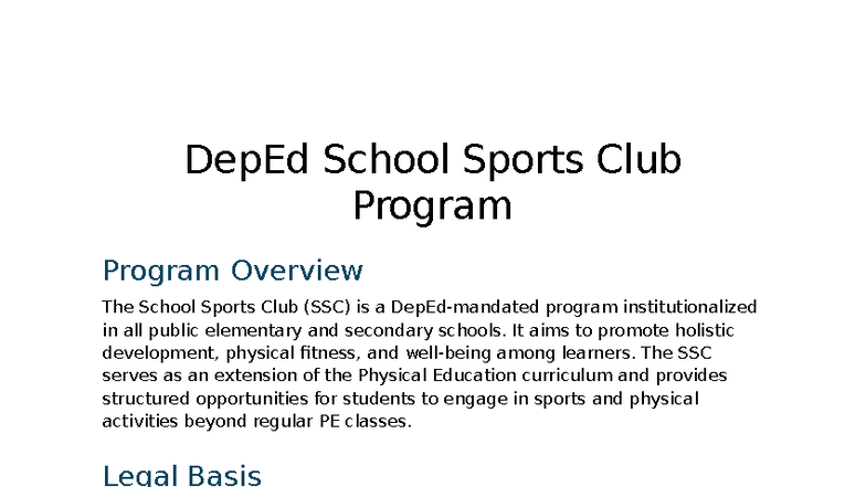 DepEd School Sports Club Program Overview and Guidelines - Studocu