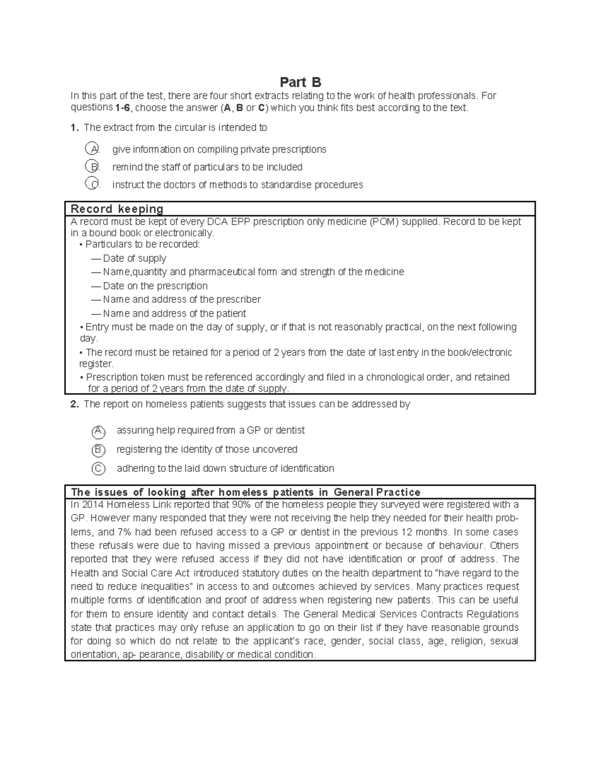 Record keeping - PART B - can be helpful. - Part B In this part of the ...