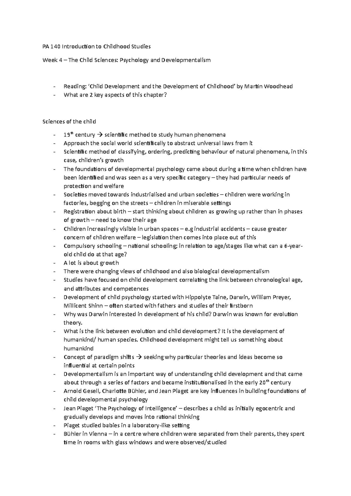 PA140 Week 4 lecture - Week 4 – The Child Sciences: Psychology and ...