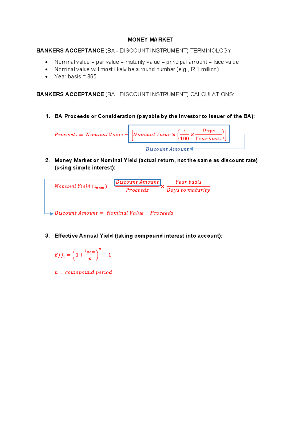 MONEY MARKET BANKERS ACCEPTANCE & NCD CALCULATIONS (FIN EXAM) - Studocu