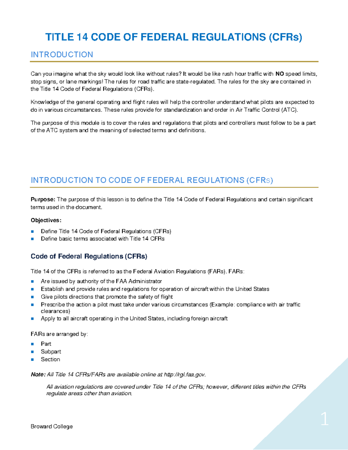 Title 14 CFR: Overview of Air Traffic Control Regulations and Rules ...